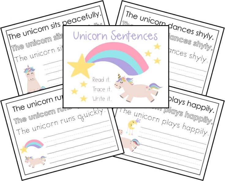 Printable Sentence Practice with Unicorn Copywork - Farmer's Wife Rambles